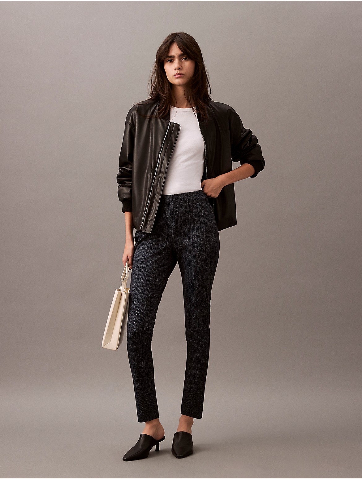 CALVIN KLEIN Ponte Herringbone Print Skinny Fit Trousers